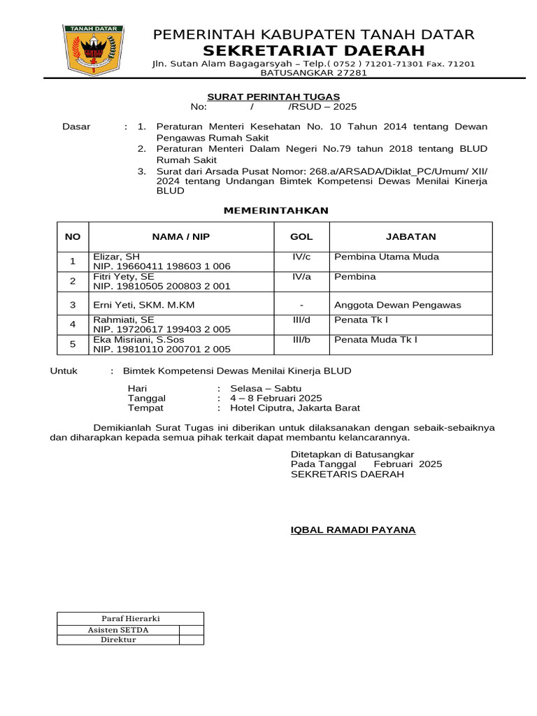 Surat Tugas Setda 2025 | PDF