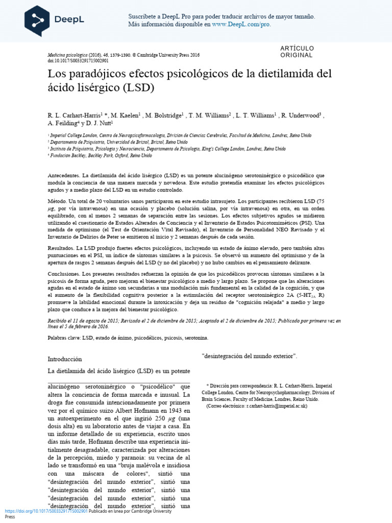 The Paradoxical Psychological Effects of Lysergic Acid Diethylamide LSD ...