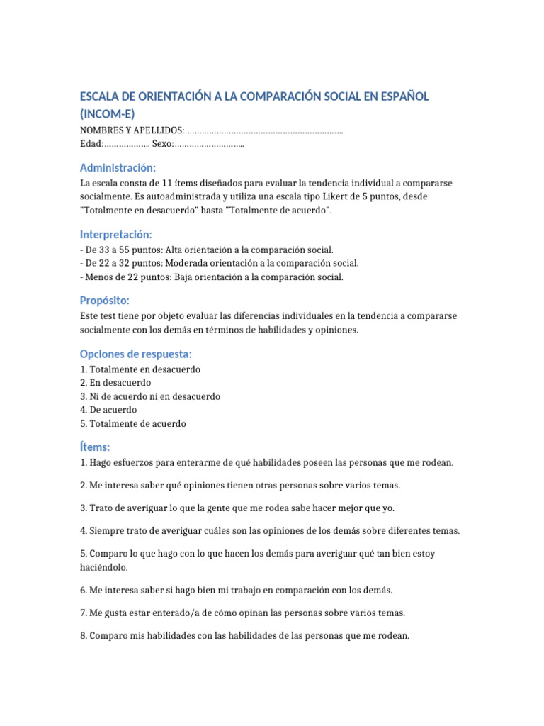 Escala de Orientación A La Comparación Social en Español | PDF