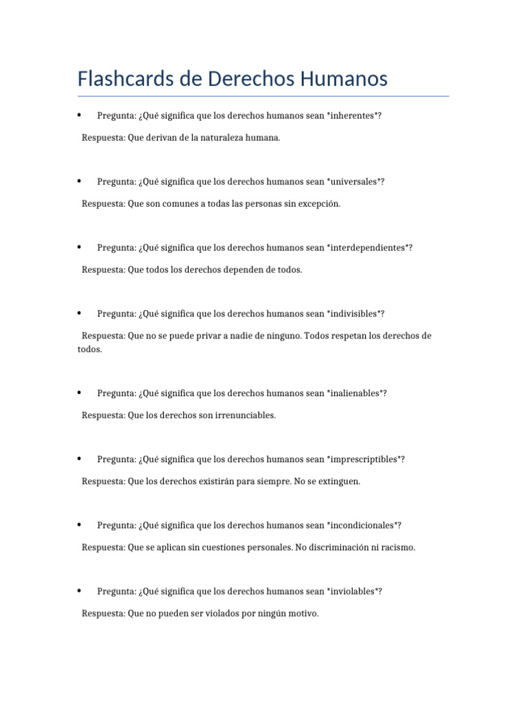 Flashcards sobre Derechos Humanos Esenciales | PDF | Derechos humanos ...
