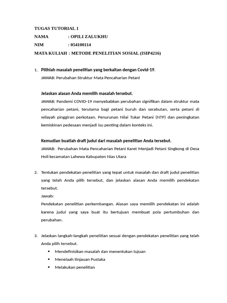 TUGAS 1 METODE PENELITIAN SOSIAL OPILI ZALUKHU | PDF