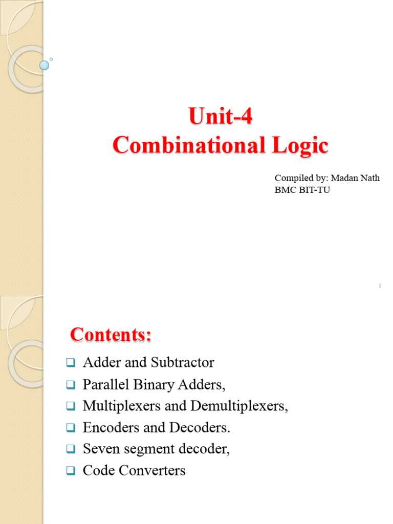 Unit 4 Combinational Logic BitinfoNepal | PDF | Subtraction | Electronic Design