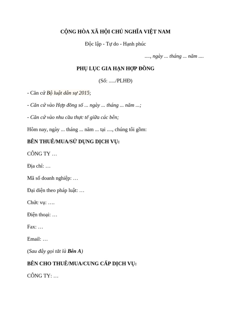 Phu Luc Gia Han Hop Dong Dich Vu | PDF