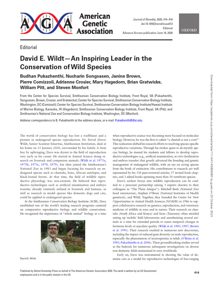 David_E_Wildt_An_Inspiring_Leader_in_the | PDF | Zoo | Felidae