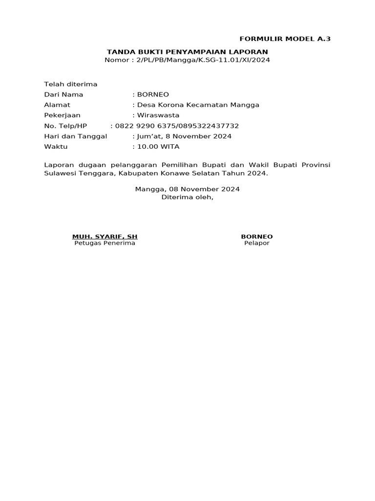Formulir Model A.3 | PDF