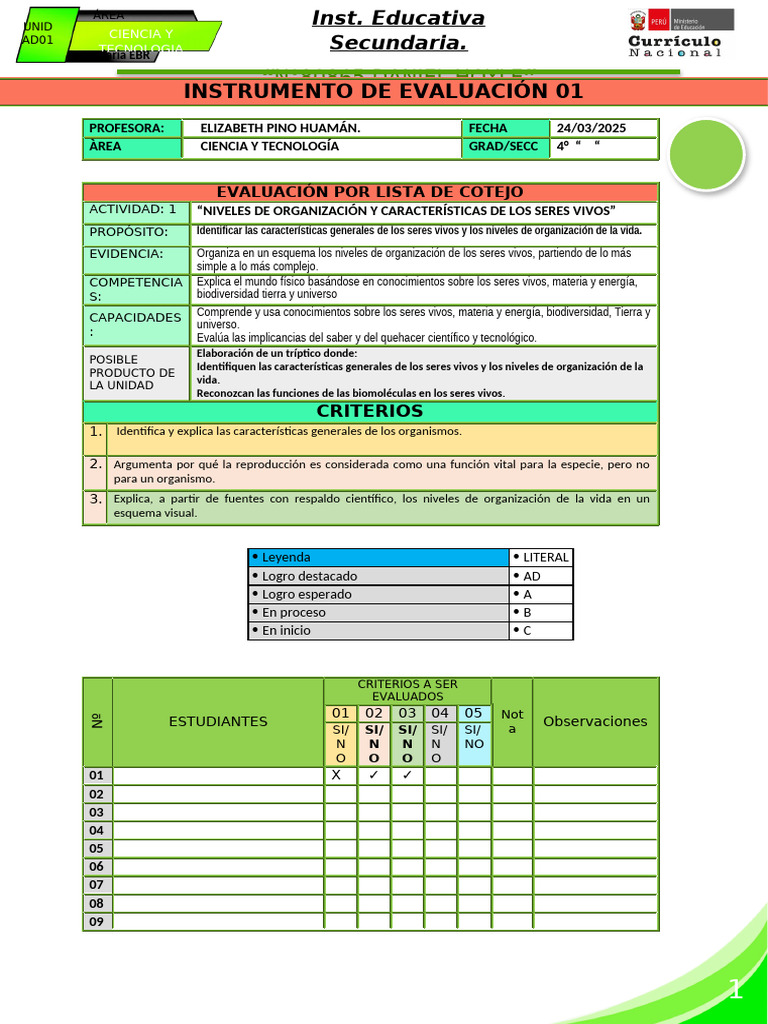 aa4º LC ACT 1 -CYT-U1-2025 | PDF | Science
