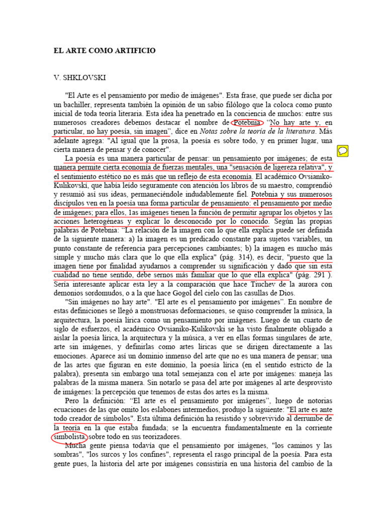 Sklovsky - El Arte Como Artificio | PDF