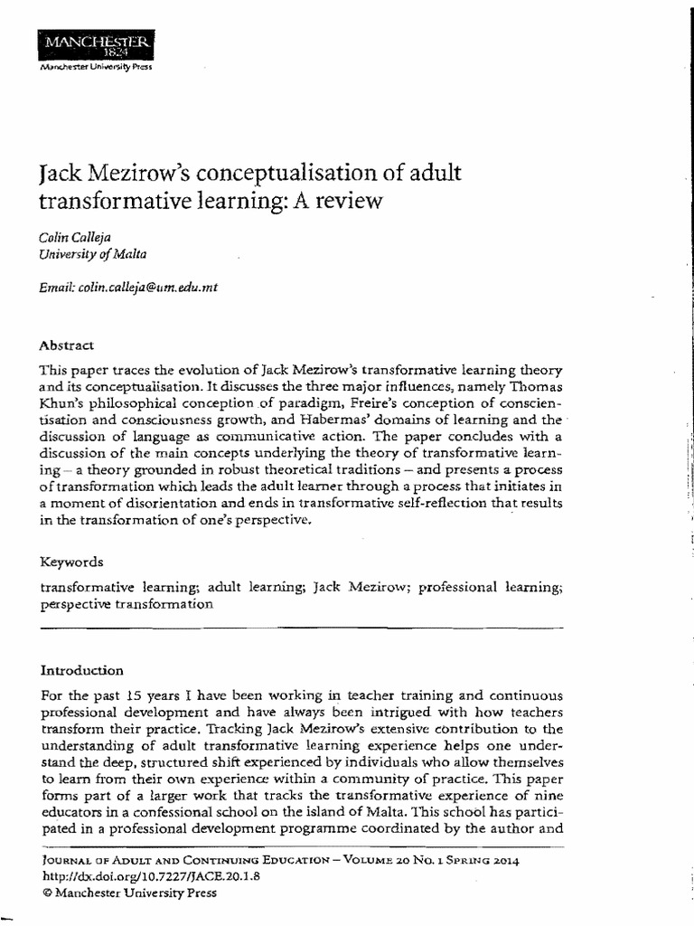 Mezirow 1991 Niveles de Reflexion | PDF | Cognitive Science | Learning