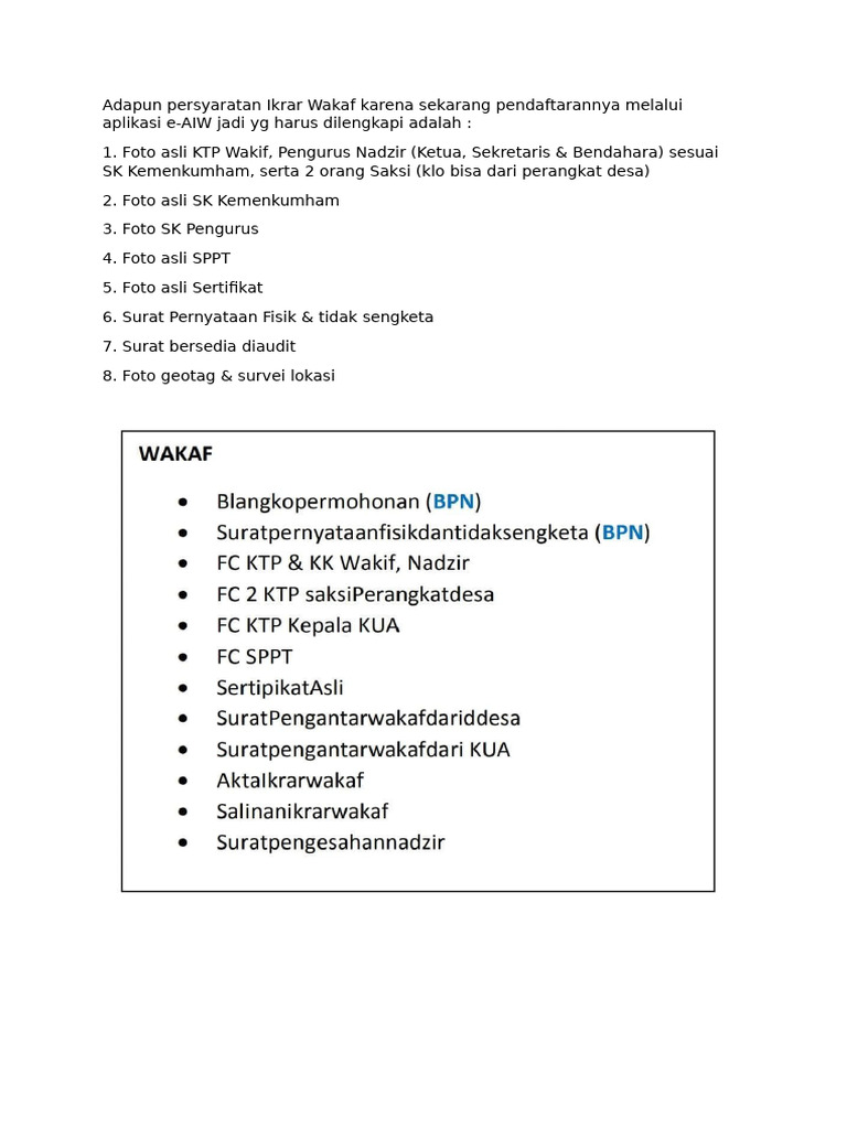 Persyaratan Ikrar Wakaf | PDF