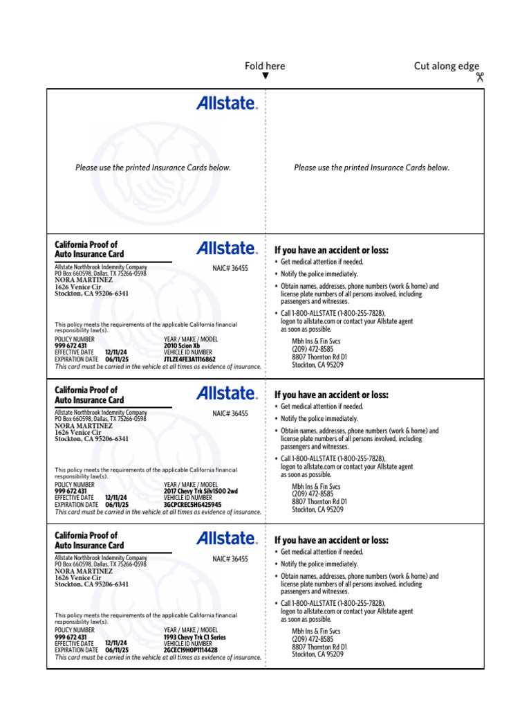 Nora Insurance Auto ID - Card PDF | PDF | Allstate | Vehicles