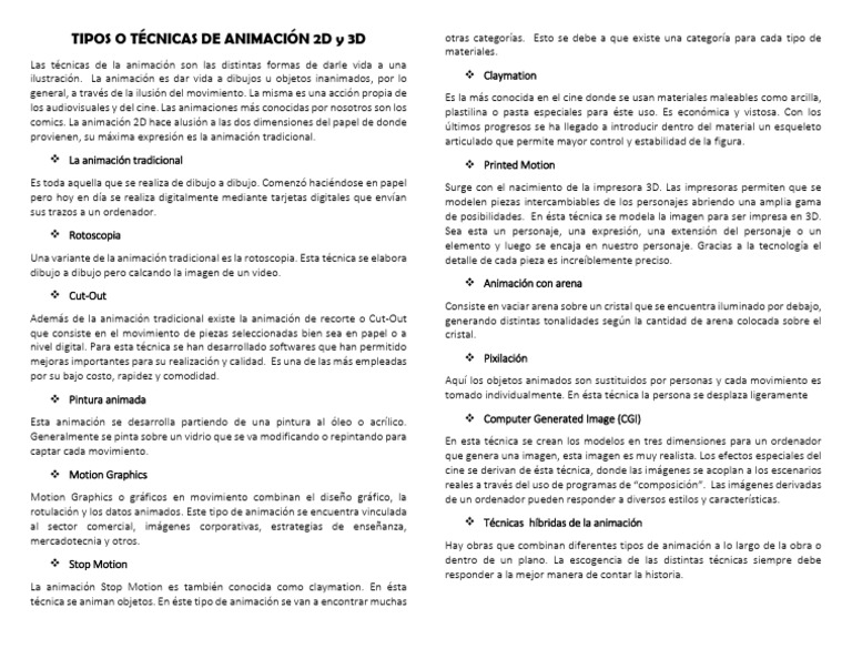 Lectura. Tipos de Animacion 2D y 3D - 065816 | PDF | Animación
