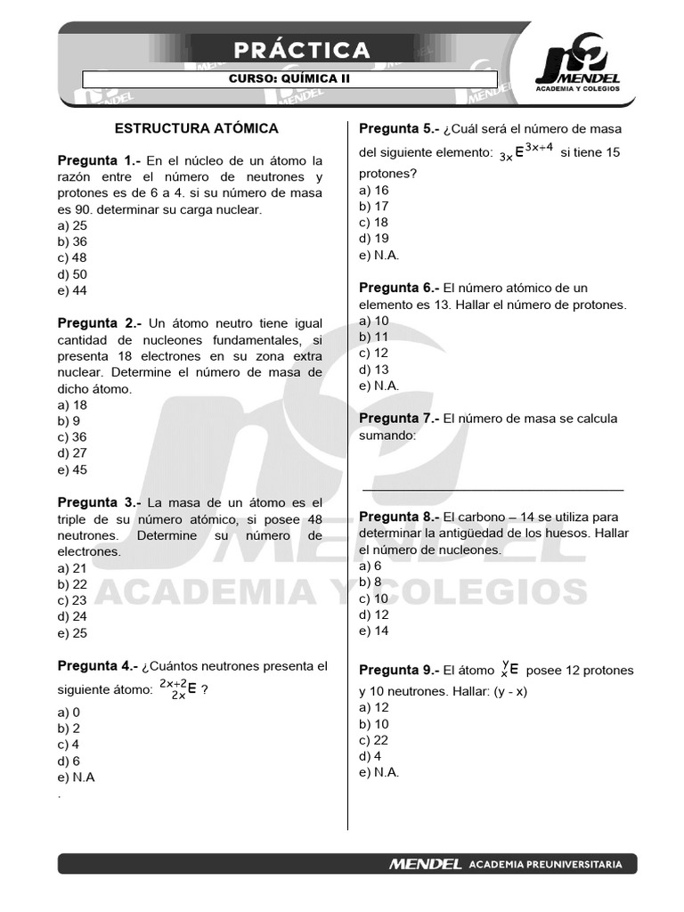 Práctica Estructura Atómica Ii Isótopos Isóbaros E Isótonos