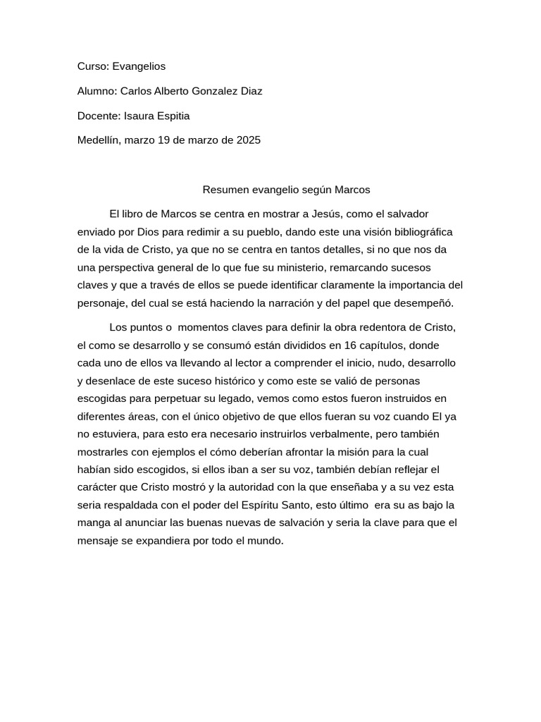 Bosquejo Libro de Marcos | PDF | Ministerio de jesus | Jesús