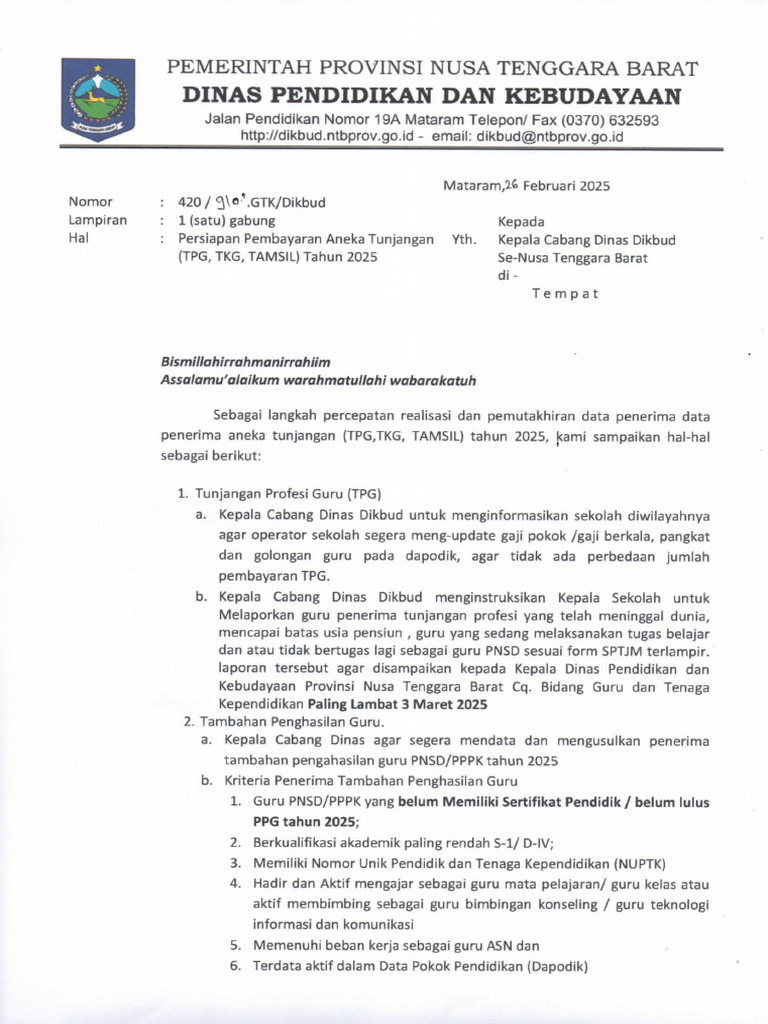 SMKN 1 Dompu - Persiapan Pengajuan Aneka Tunjangan (TPG, TKG, Tamsil) | PDF