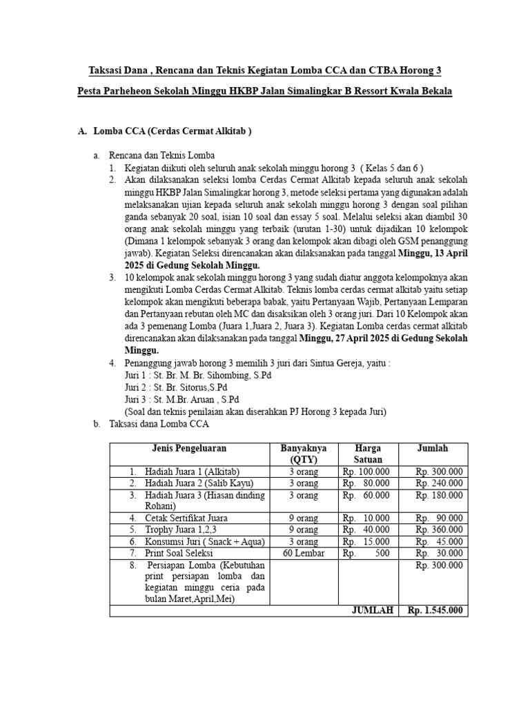 Taksasi Dana Horong 3 Persiapan Parheheon | PDF