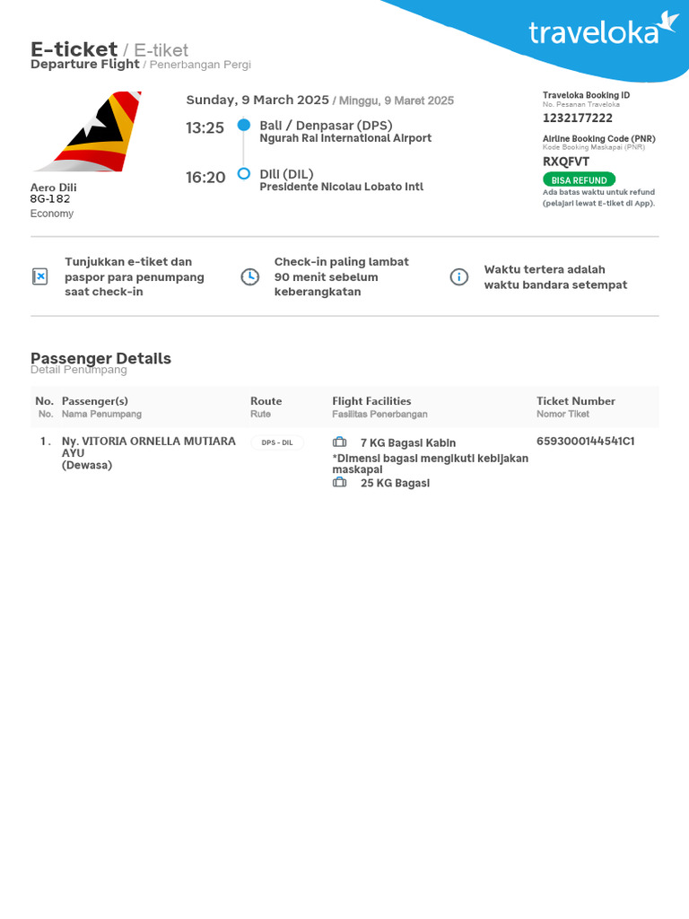 FLIGHT#1-Satrio Purnamasidi-DPS-RXQFVT-DIL-FLIGHT - ORIGINATING | PDF