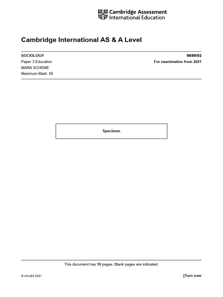 Cambridge AS & A Level Sociology Mark Scheme | PDF | Knowledge | Cognition