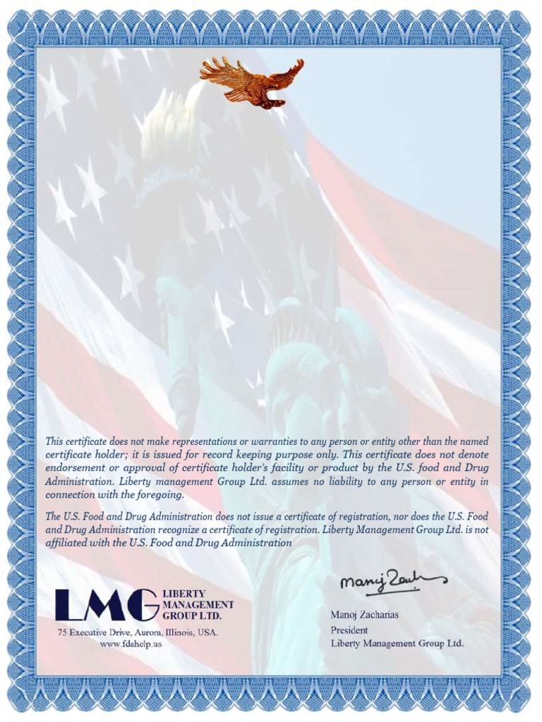USA LMG Certificate of Registration, Word and PDF Template, Version | PDF