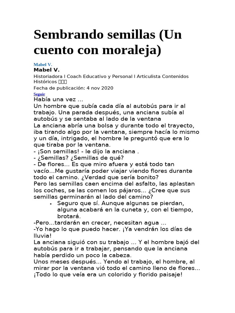 Sembrando Semillas Cuento | PDF