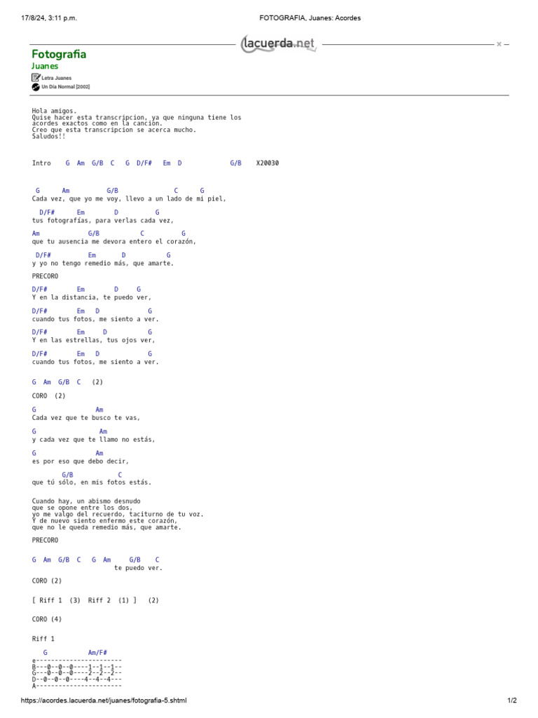 Fotografia, Juanes - Acordes | PDF | Música grabada | Grabación de sonido