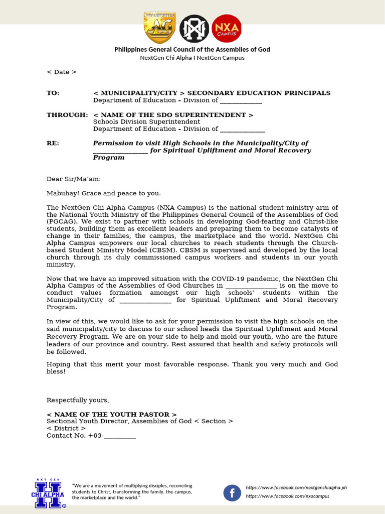 Sample SDO Letter NXA Campus | PDF | Christian Denominational Families