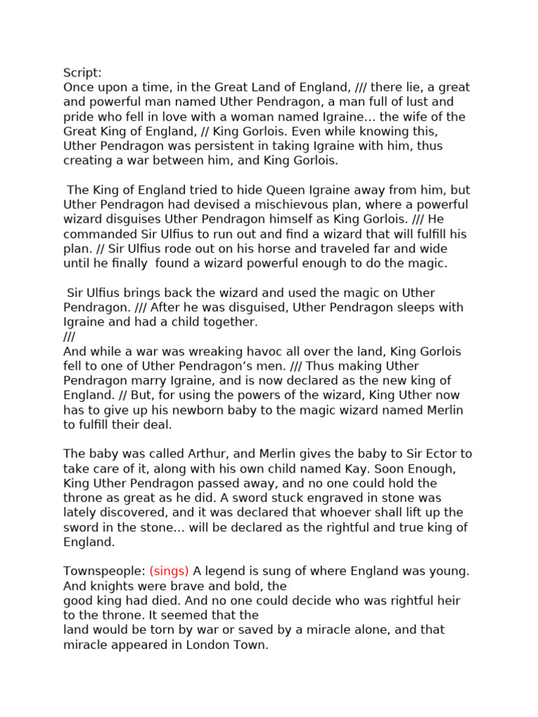 King Arthur Script Organized | PDF