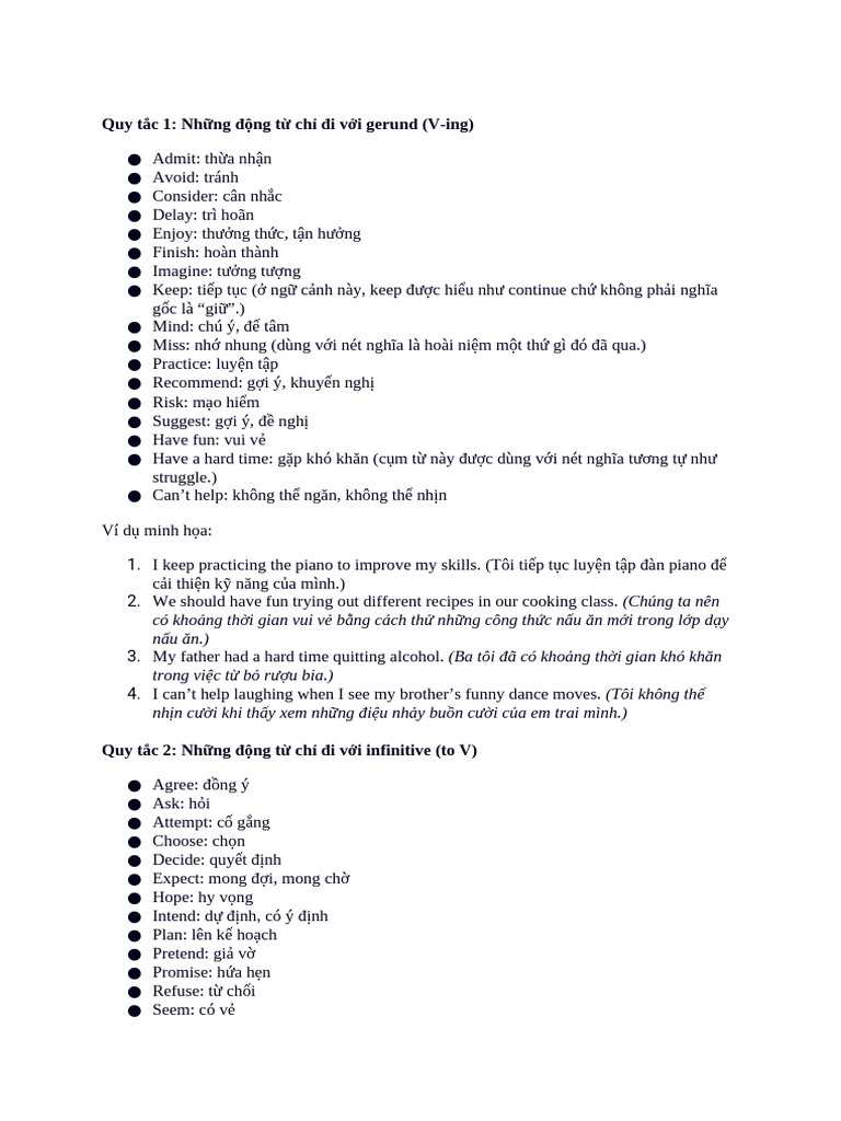 Quy Tắc Động Từ To V Và Ving | PDF
