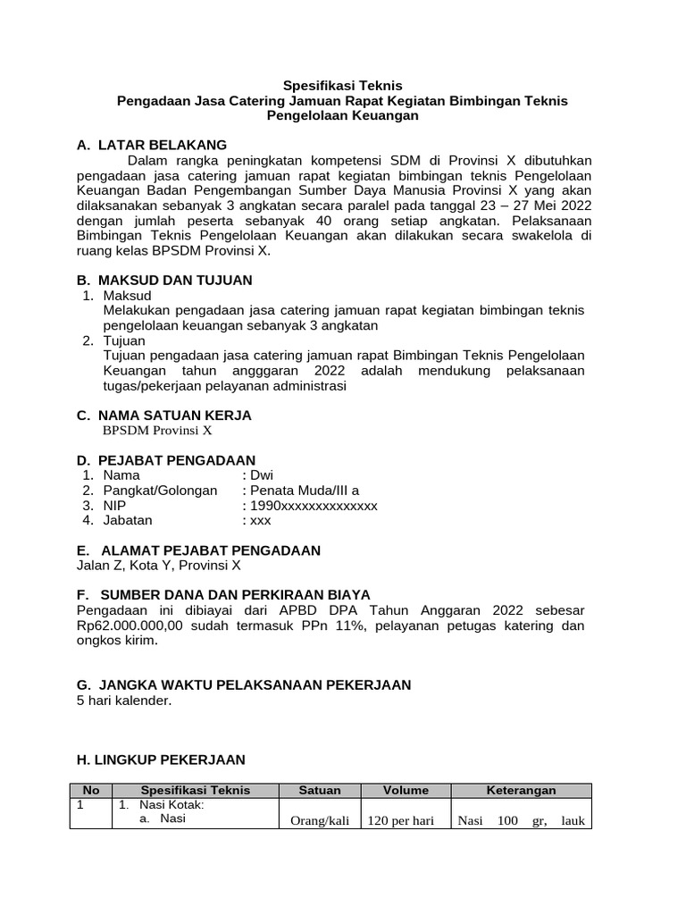Lampiran 4 - Form Spesifikasi Teknis Jasa Katering | PDF