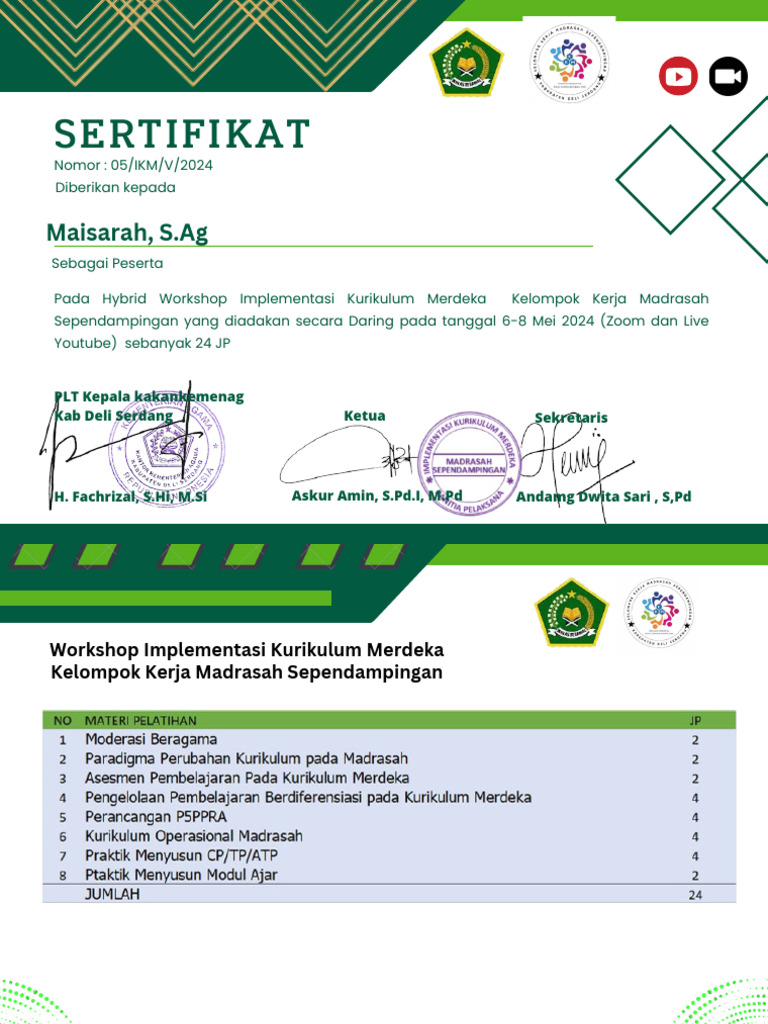 SERTIFIKAT PESERTA DARING-Maisarah, SAg | PDF