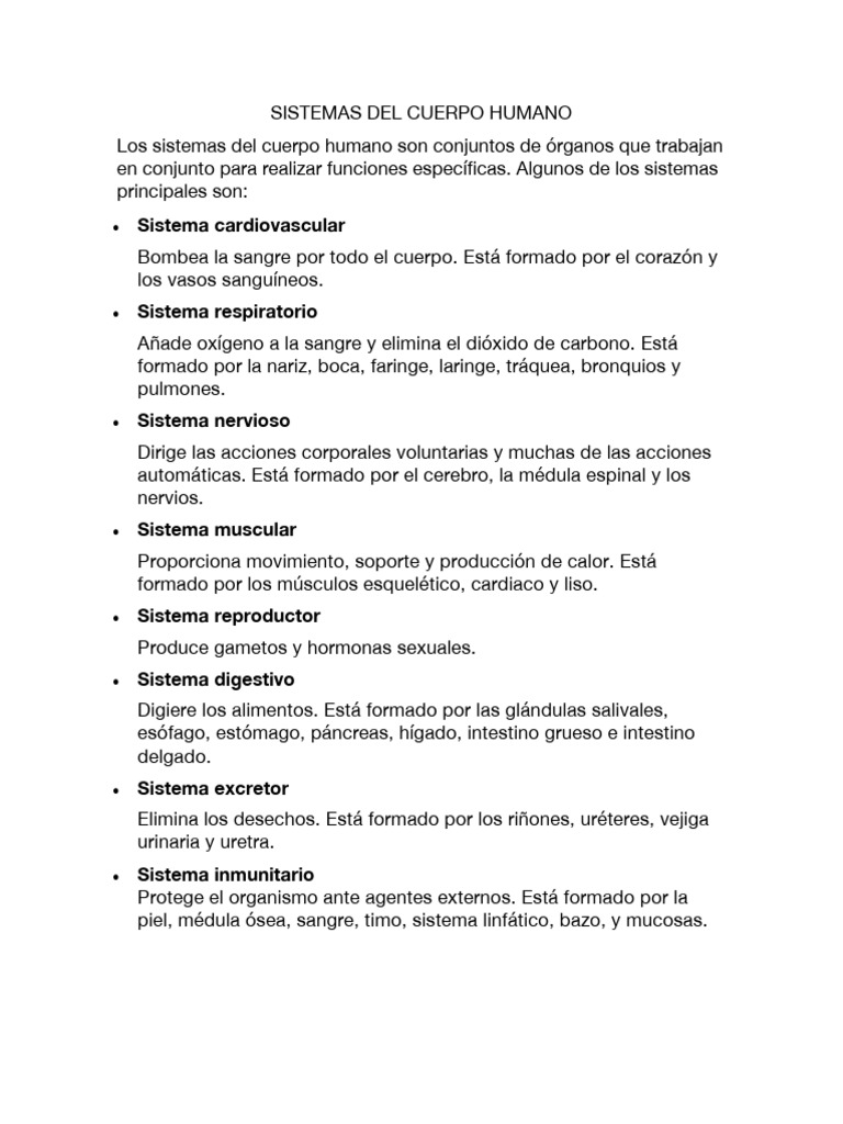 Sistemas Del Cuerpo Humano | PDF