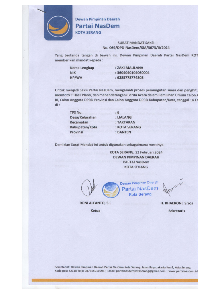 Form Saksi DPD 001 | PDF