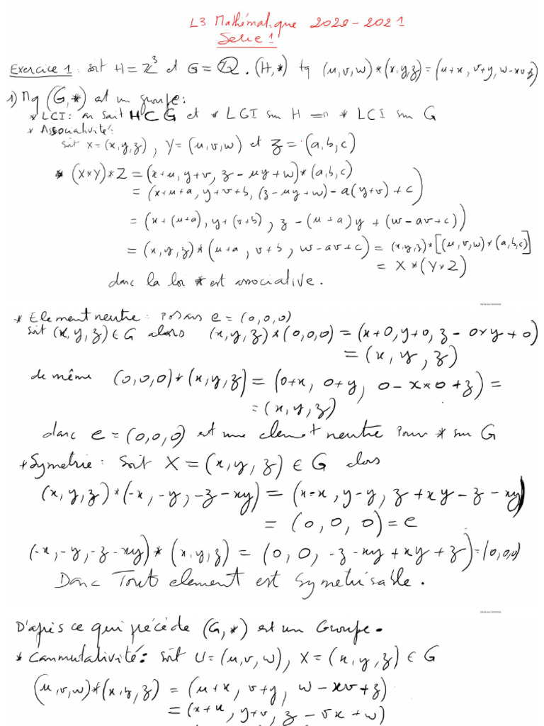 TD Corrigé Serie 1 L3 2020 2021 | PDF