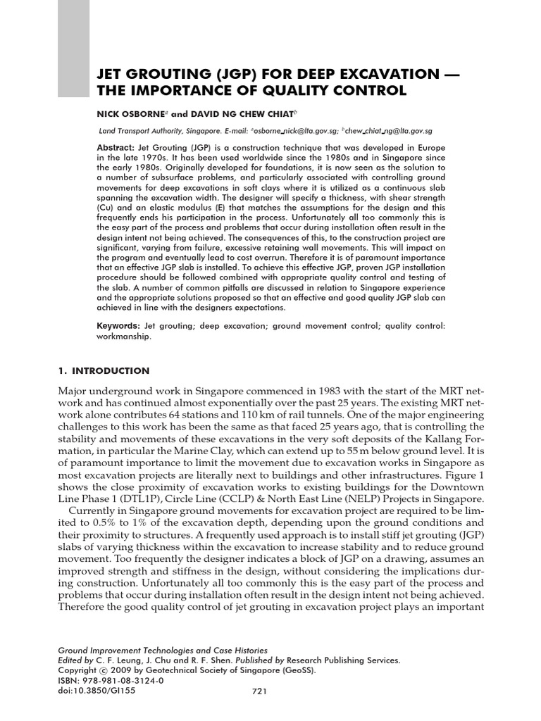 Jet Grouting (JGP) For Deep Excavation - The Importance of Quality Control - Nick Osborne ...