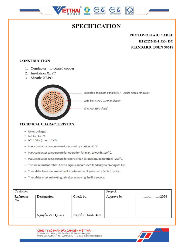 Photovoltaic Cable Specification BSEN 50618 | PDF