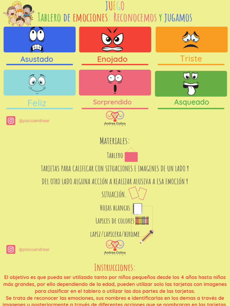 JUEGO TABLERO DE EMOCIONES RECONOCEMOS Y JUGAMOS Psicoandrear | PDF ...