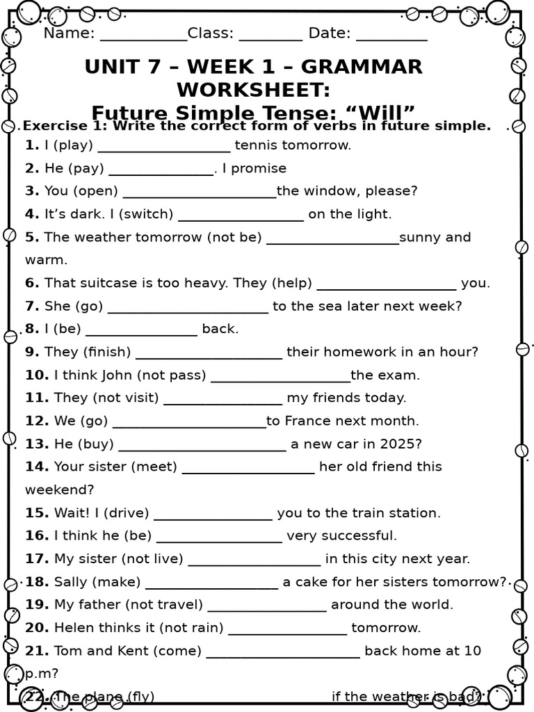 Future Simple Tense Grammar Worksheet | PDF | Language Families ...