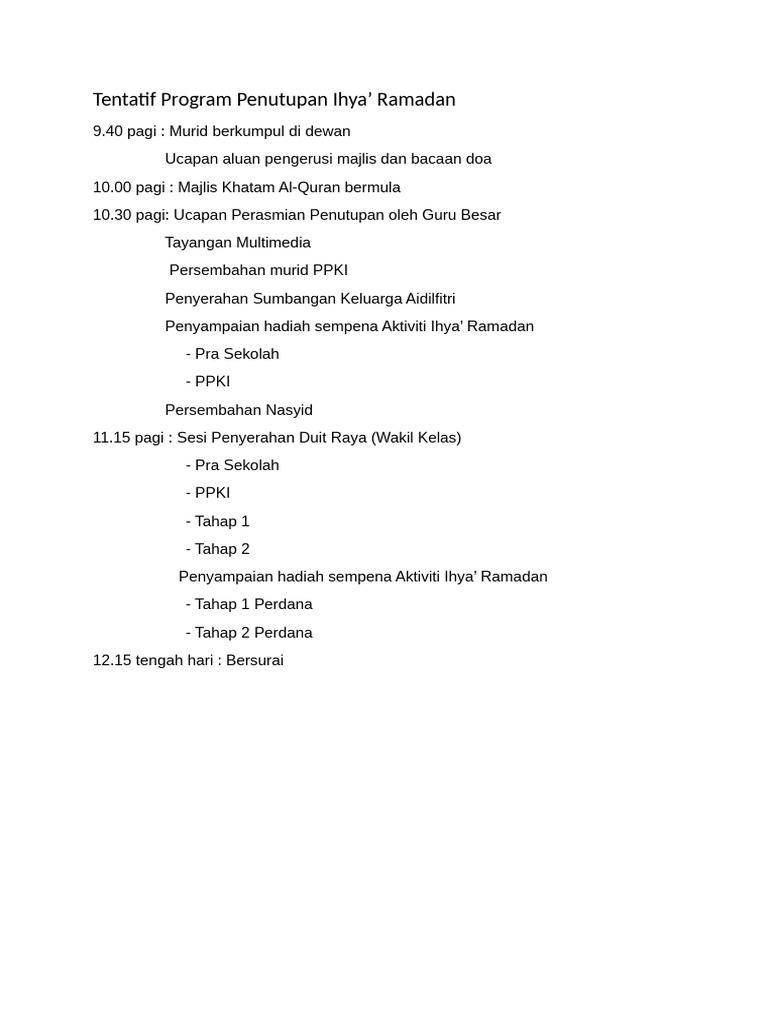 Tentatif Program Penutupan Ihya | PDF