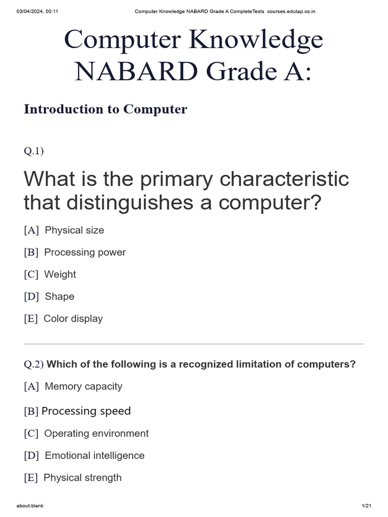 Quiz Introduction To Computer Lyst3131 | PDF | Personal Computers ...