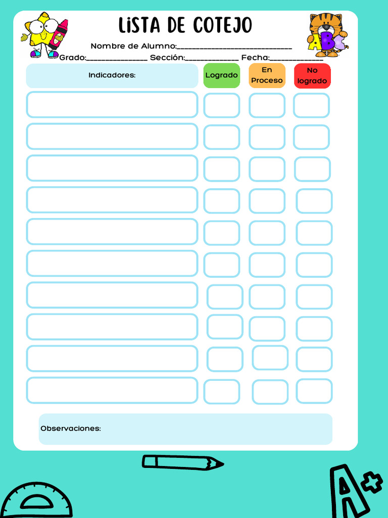 Hoja de Trabajo Lista de Cotejo de Actividades y Tareas Organizado Azul ...