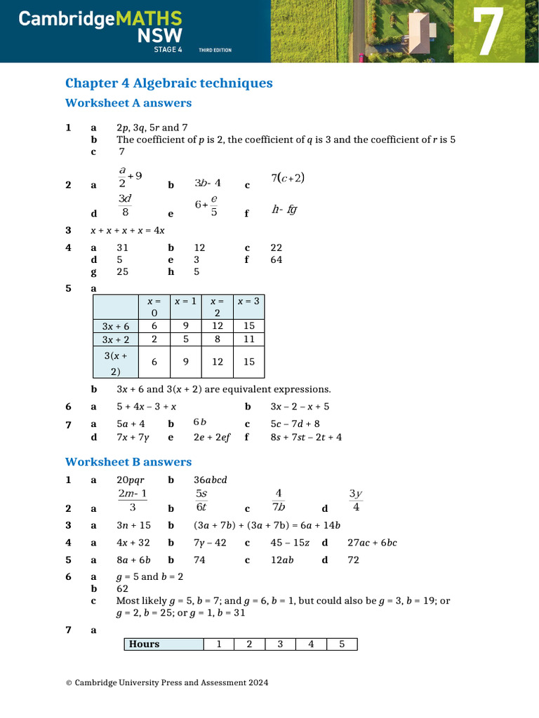 Ch4 AB Worksheet Answers Cambridge | PDF