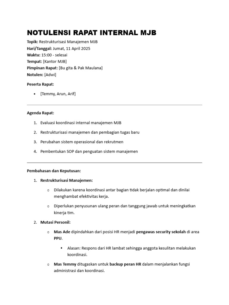 notulensi rapat | PDF