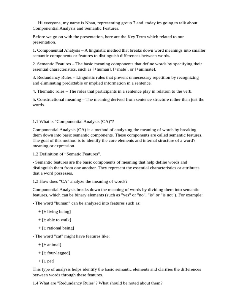 Componential-Analysis-and-Sentence-Interpretation | PDF | Semantics | Word