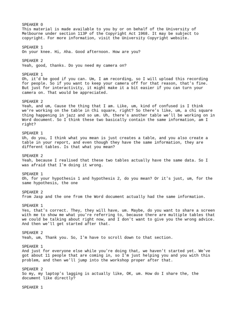 PSYC20008 Workshop 2-Transcript | PDF | Statistics | Chi Squared Test