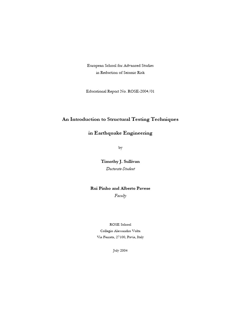An Introduction To Structural Testing Techniques in Earthquake ...