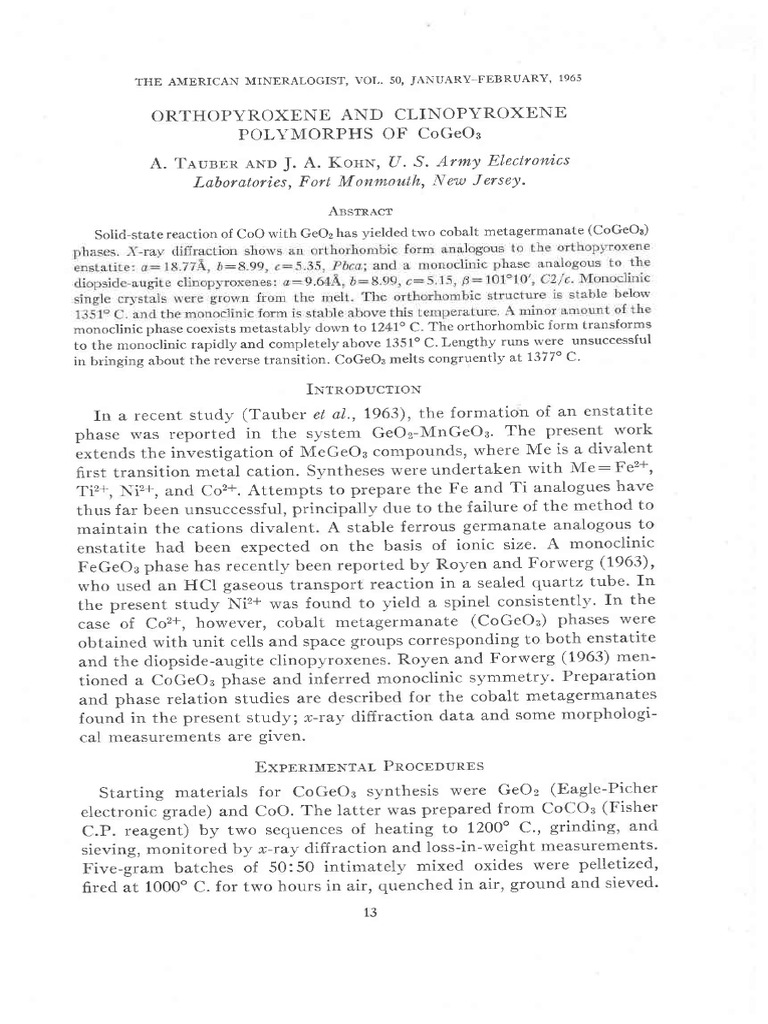 Orthopyroxene and Clinopyroxene Polymorphs of Cogeo3 | PDF | Phases Of Matter | Materials