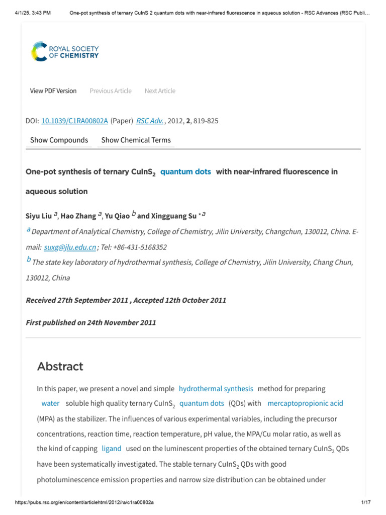 RSC Adv.: 10.1039/C1RA00802A | PDF | Fluorescence | Fluorophore