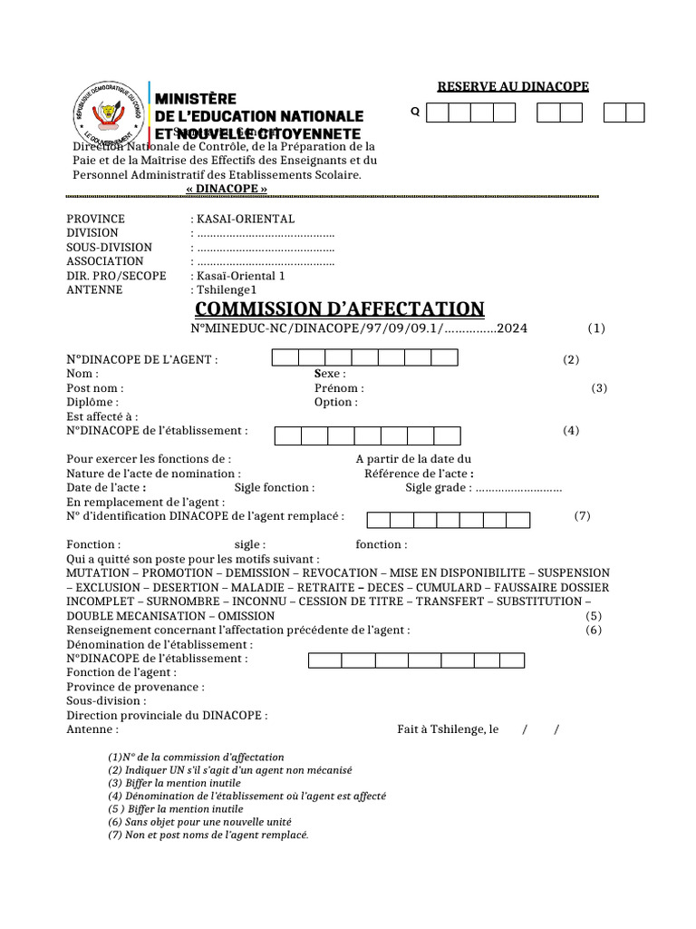 Commission d'Affectation DINACOPE 2024 | PDF