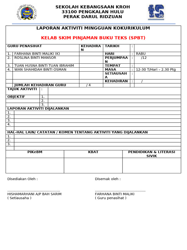 Laporan Aktiviti Mingguan Kokurikulum 2023 | PDF