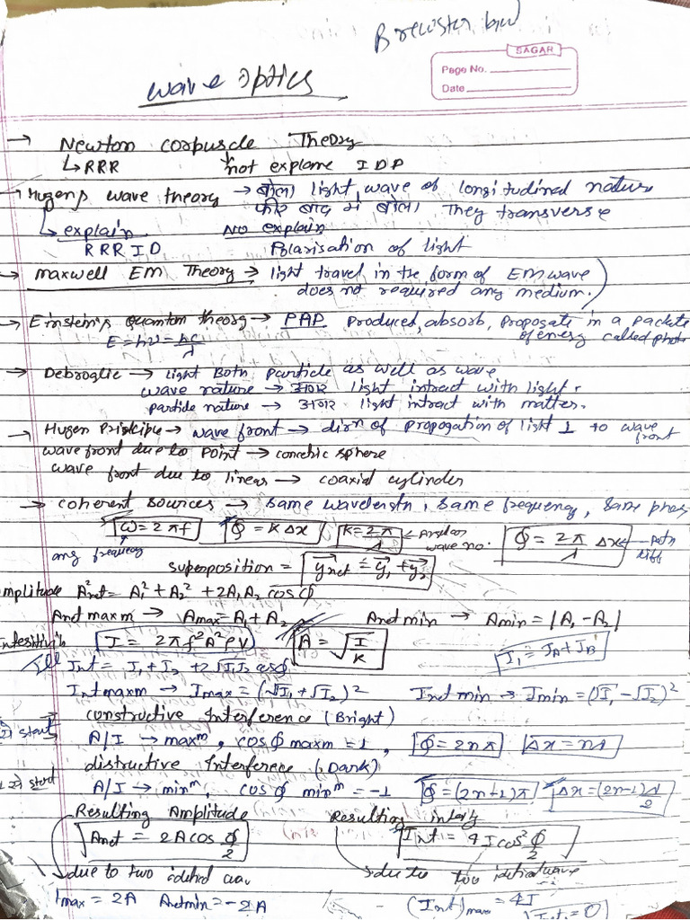 Wave Optics Short Notes by Inspiration Classespdf | PDF