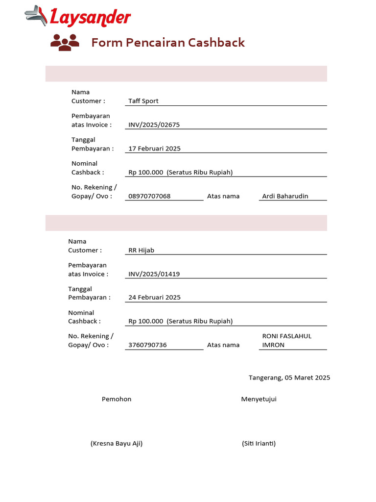Formulir Pencairan Cashback 2025 | PDF